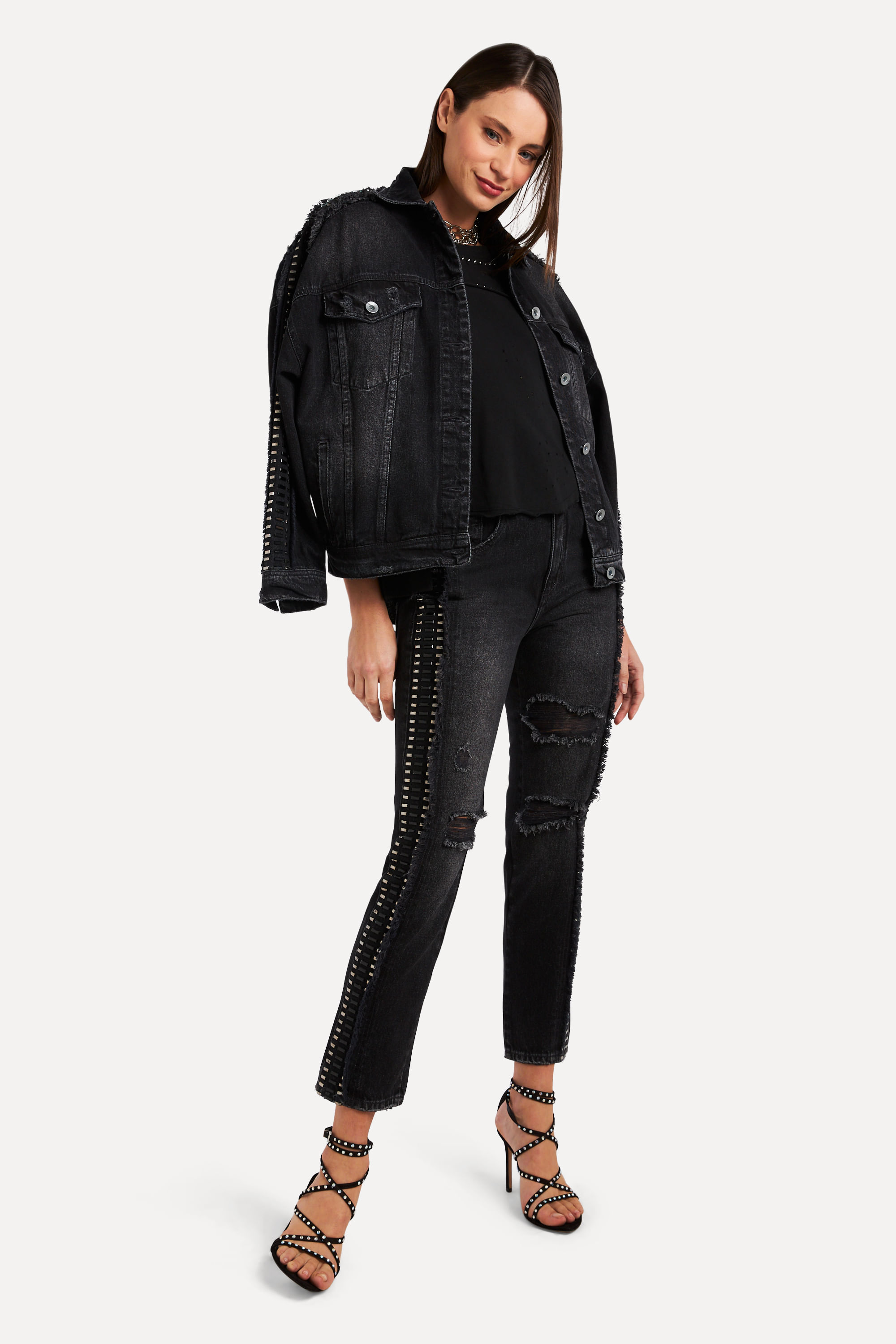 CALCA BLACK JEANS BOY PEDRAS