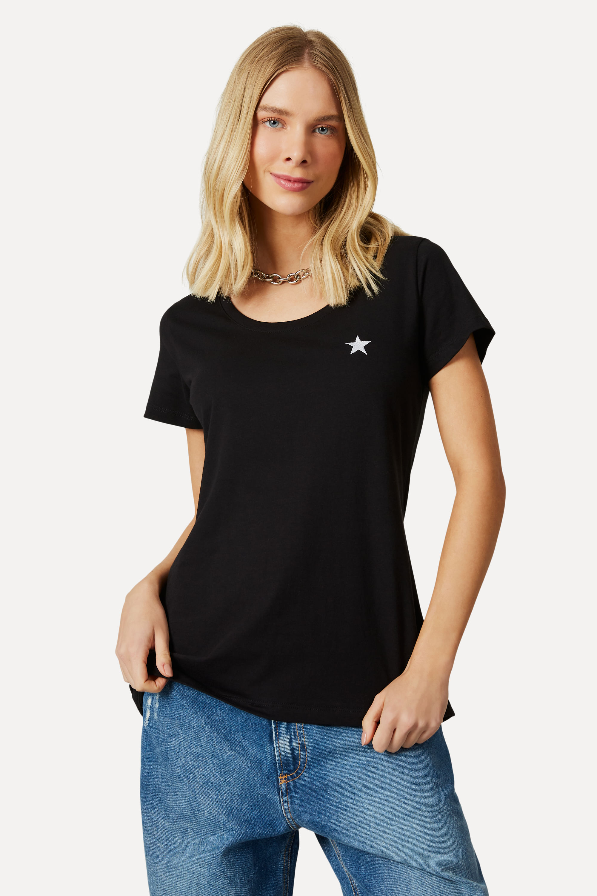 CAMISETA FEM ESTRELA SOLITARIA BORDADA